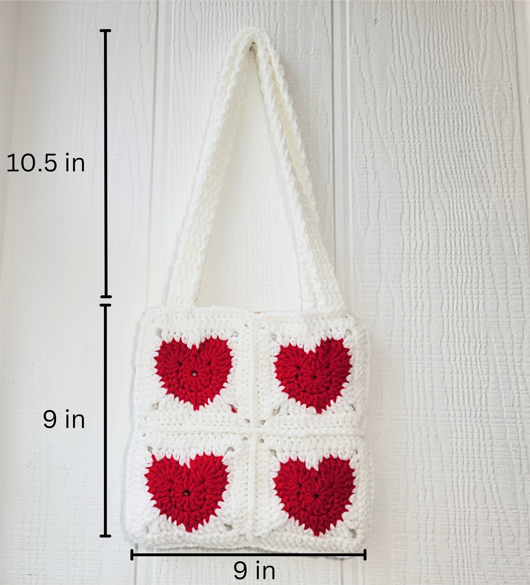 Red Heart Crochet Bag, Handmade Granny Square Shoulder Bag, Y2K Woman's ...