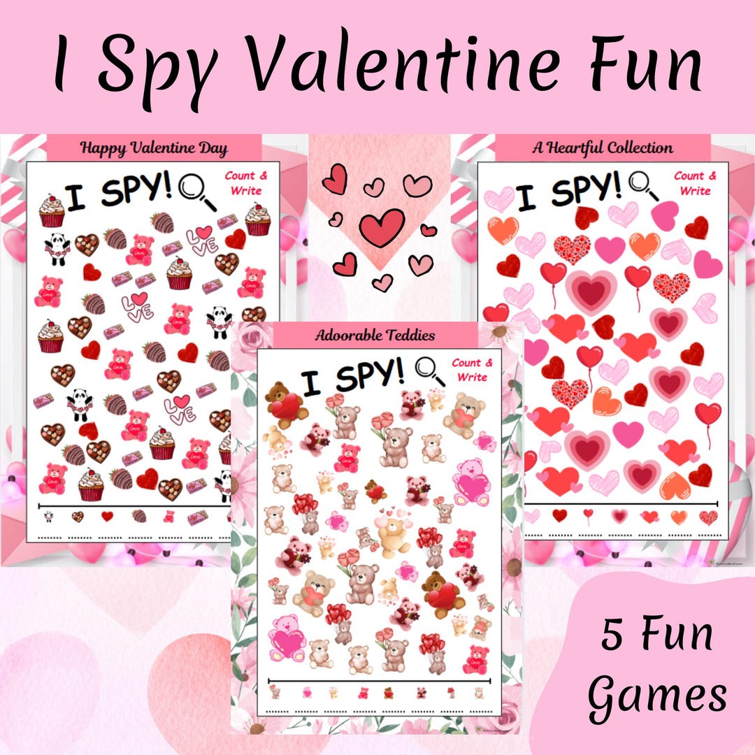 5 Valentine I Spy Games, Kids' Valentine's Activity, Valentine's Day ...