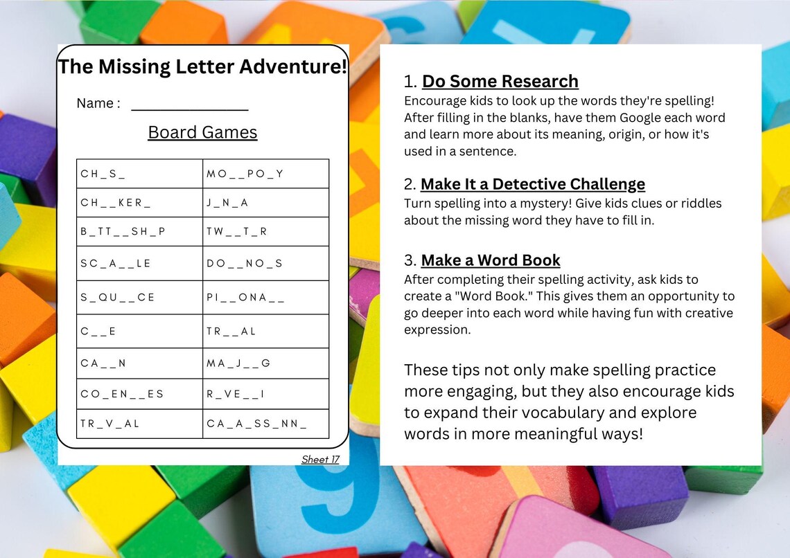 20 Fun Spelling Worksheets for Kids Fill in the Blank Activities for ...