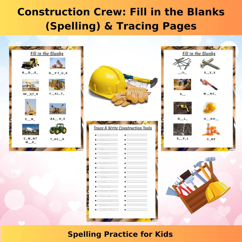 Kindergarten Construction Vehicles Spelling Worksheets | ESL Printable ...