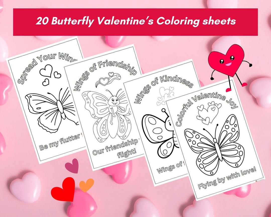 Butterfly Valentine’s Day Coloring Book for Kids | 20 Fun Printable ...