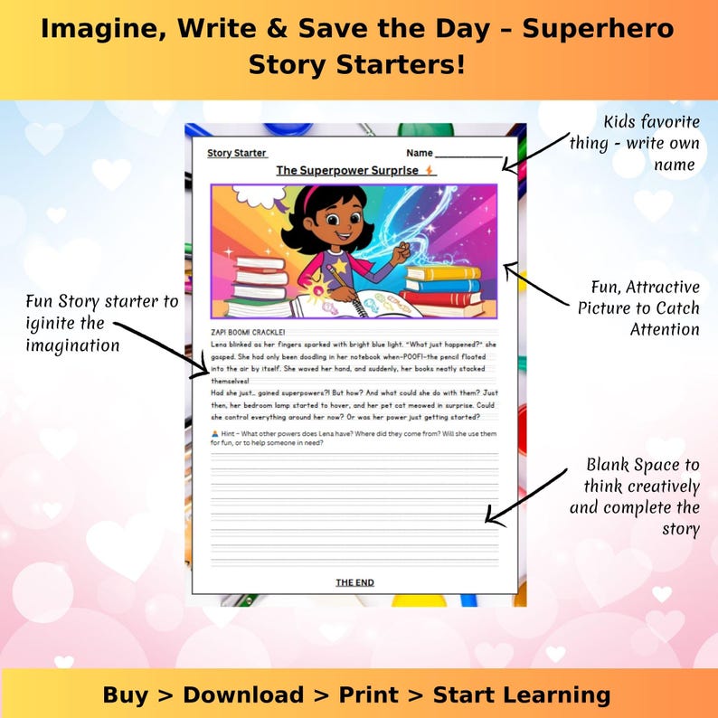 Superhero Writing Prompts for Kids | Printable Build-a-story Worksheets ...