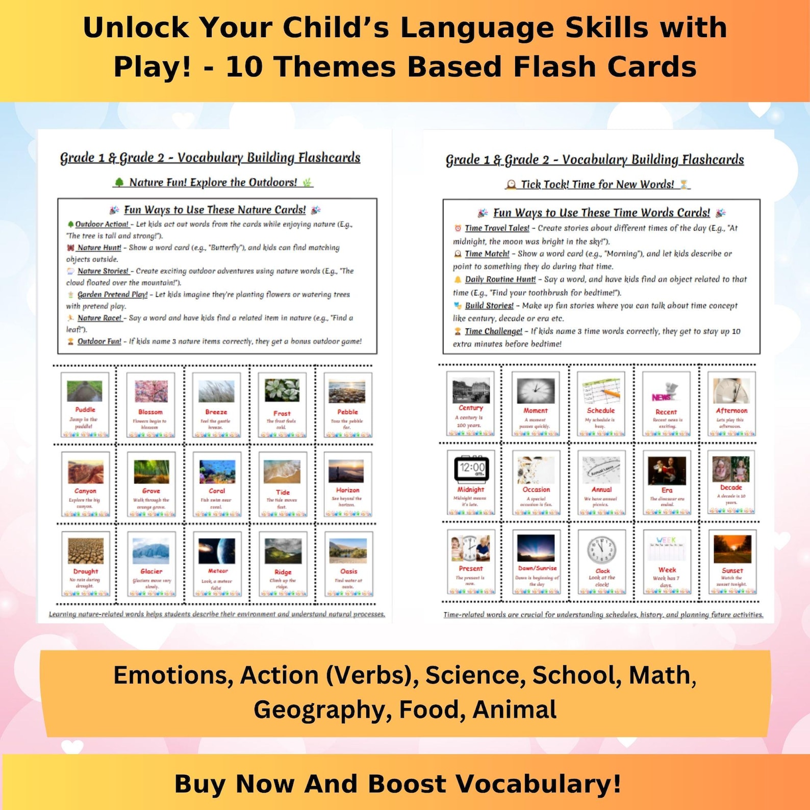 Kindergarten and Grade 1 Vocabulary Flashcards | 150 Fun Word Building ...