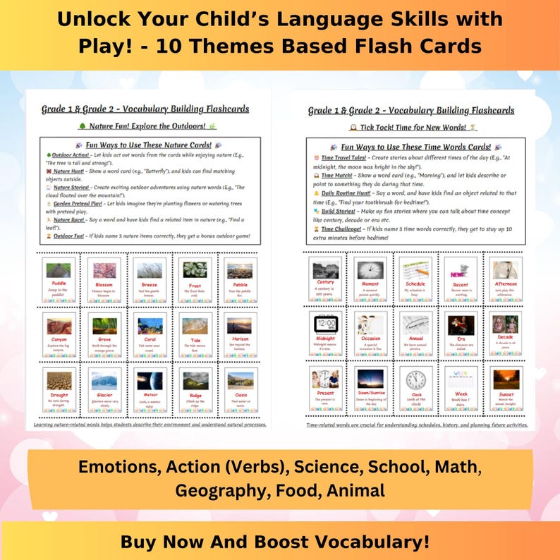 Kindergarten and Grade 1 Vocabulary Flashcards | 150 Fun Word Building ...
