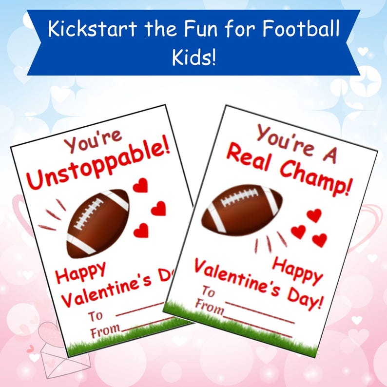 Printable Football Valentine Cards Set, Soccer Cards, Class Valentines ...