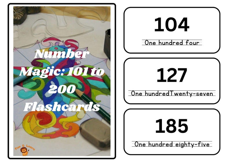 Number Flashcards 101-200, Counting Cards for Kindergarten, Grade 1 and ...