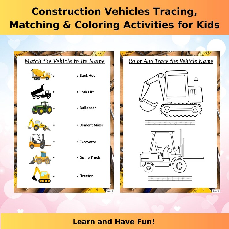 Kindergarten Construction Vehicles Spelling Worksheets | ESL Printable ...
