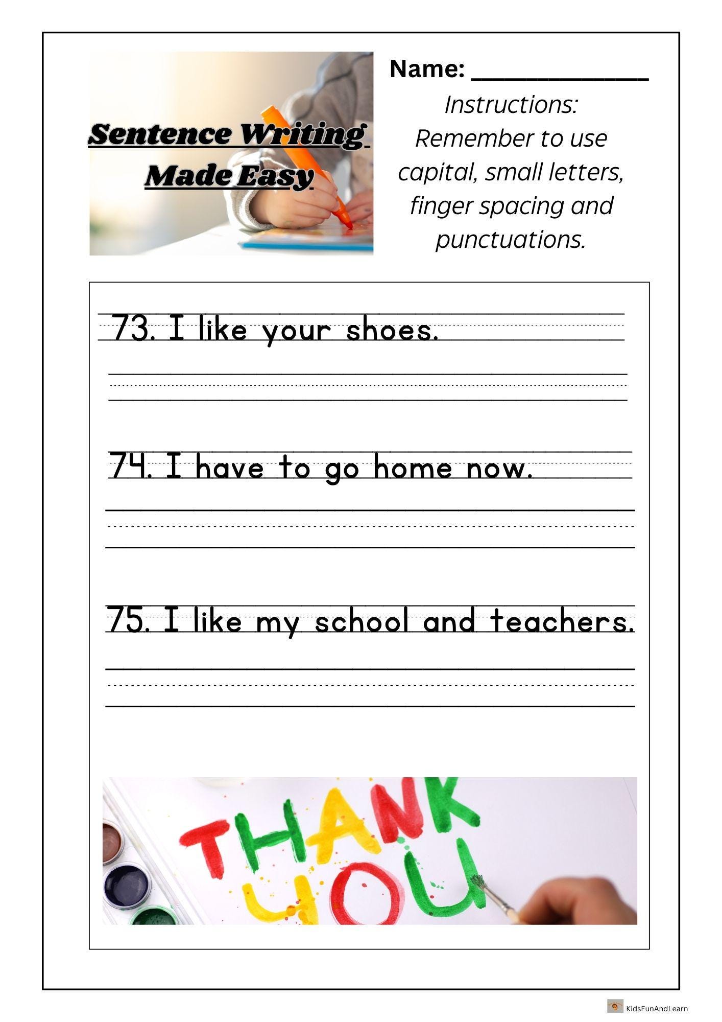 15 Printable Sentence Writing Worksheets. Kindergarten and 1st-2nd ...