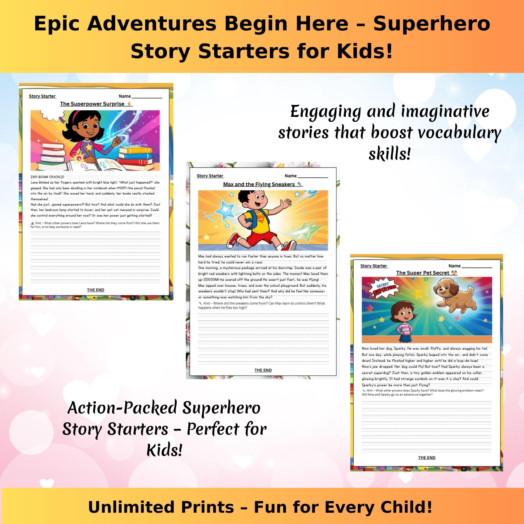 Superhero Writing Prompts for Kids | Printable Build-a-story Worksheets ...
