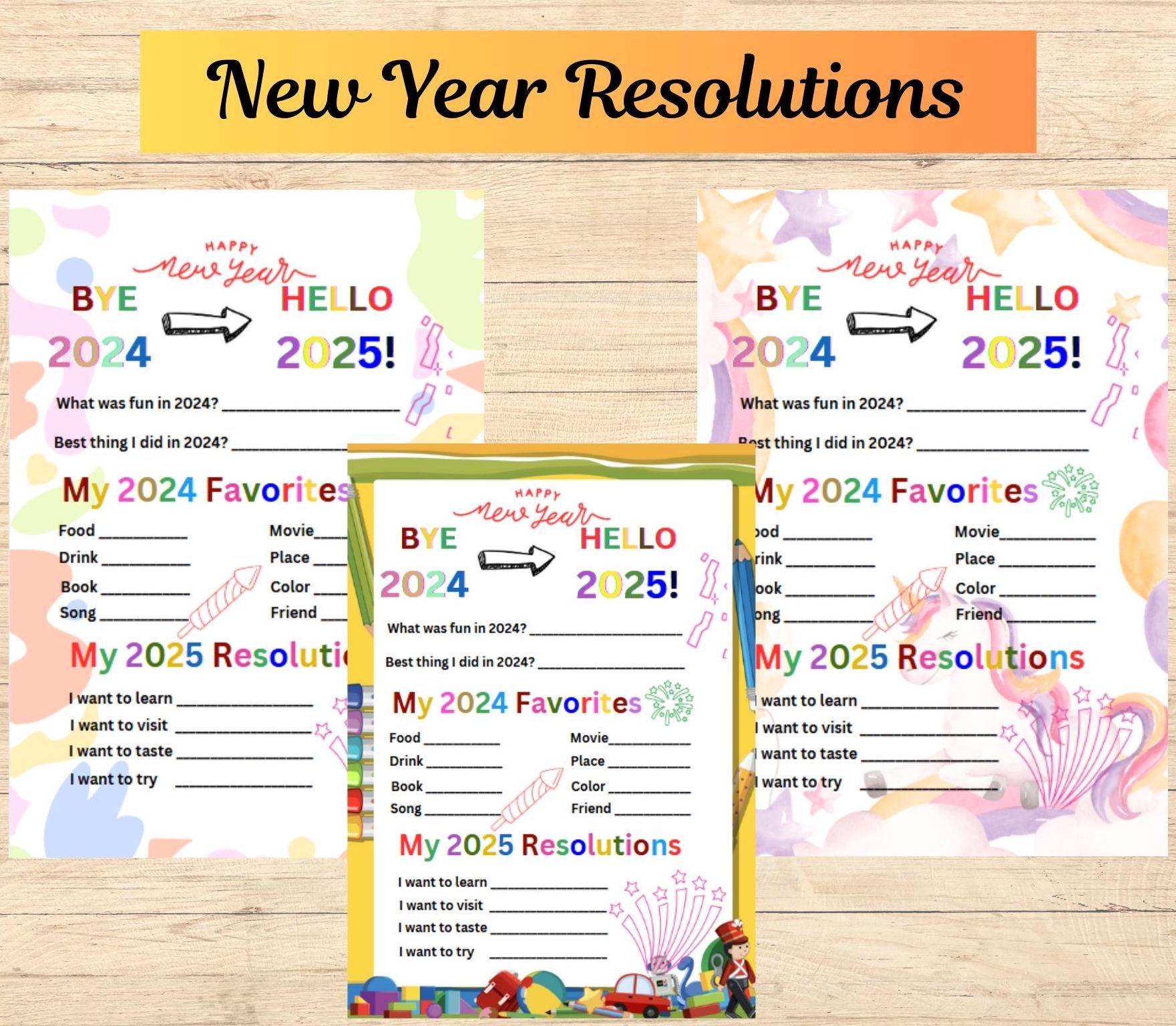 Colorful 2025 New Year Resolution Worksheet for Kids | Digital ...
