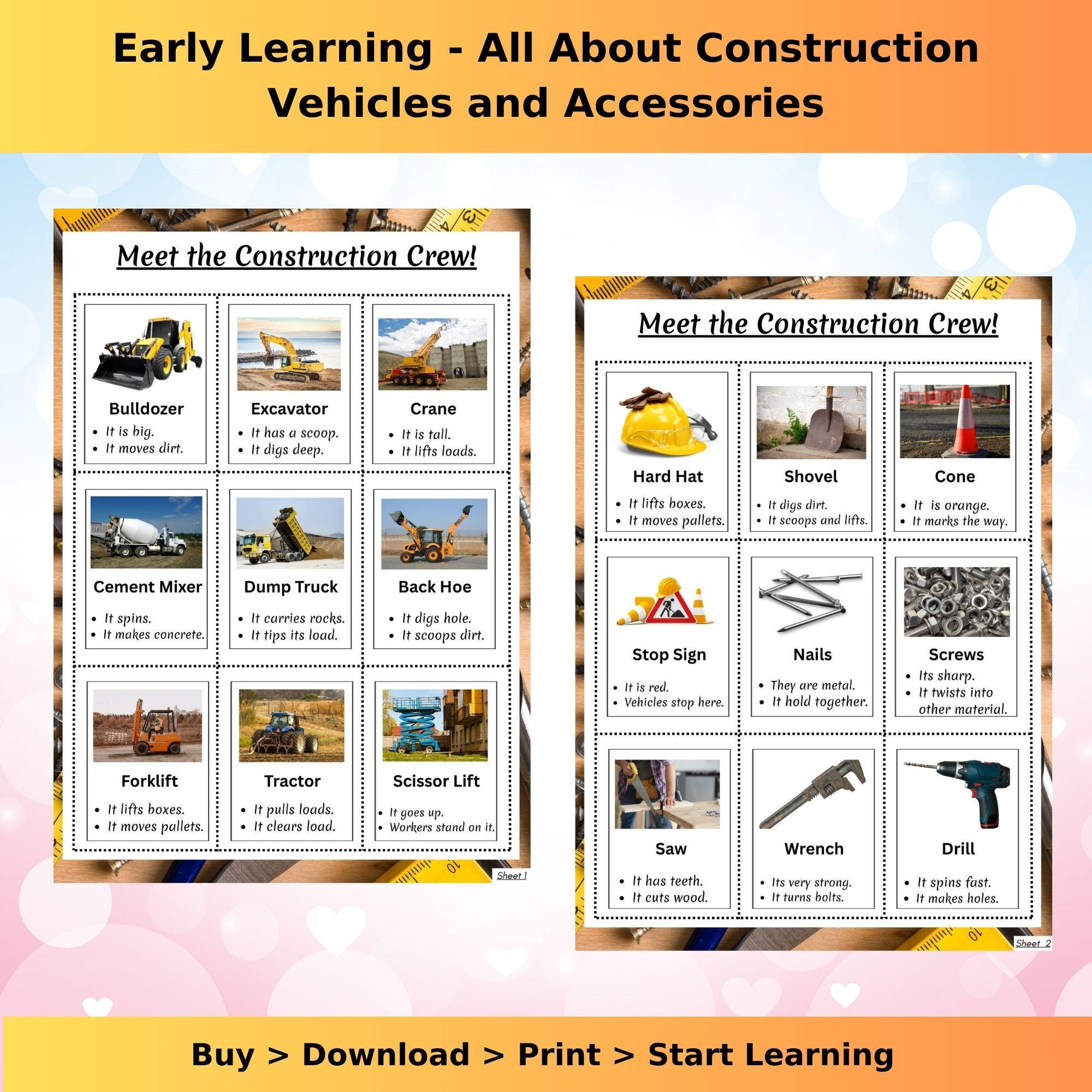 Kindergarten Construction Vehicles Spelling Worksheets | ESL Printable ...
