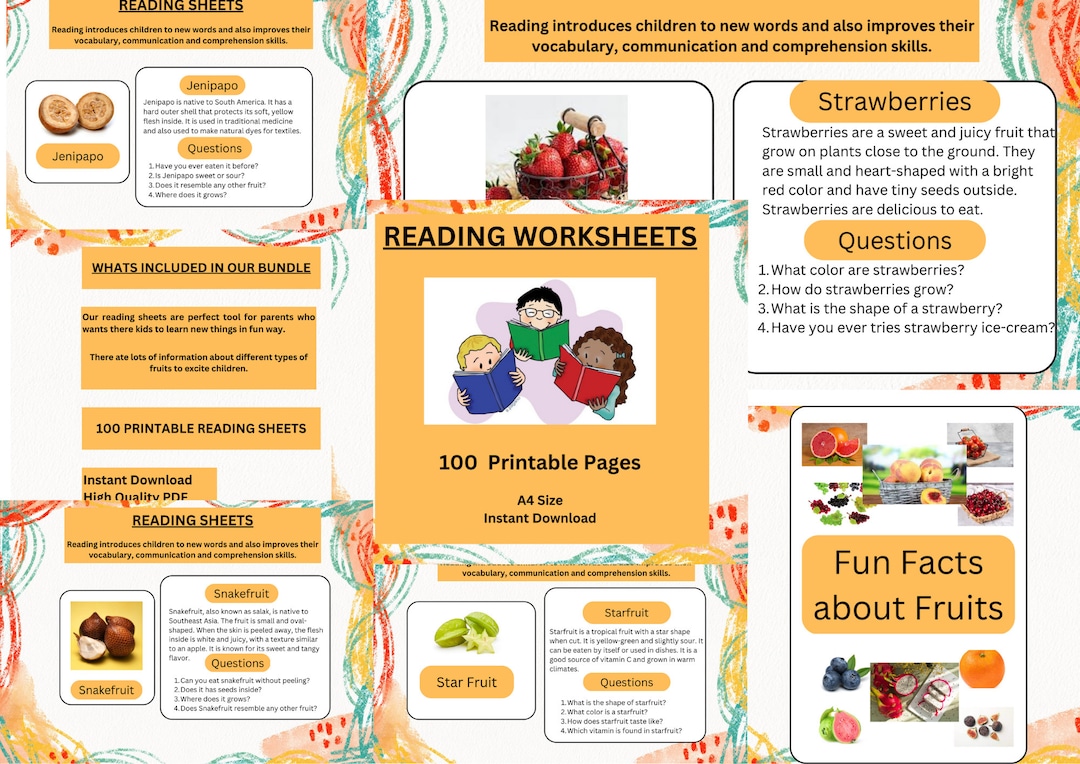 Grade 2-3 Fruit Reading Comprehension Worksheets | Homeschool (PDF) - Etsy