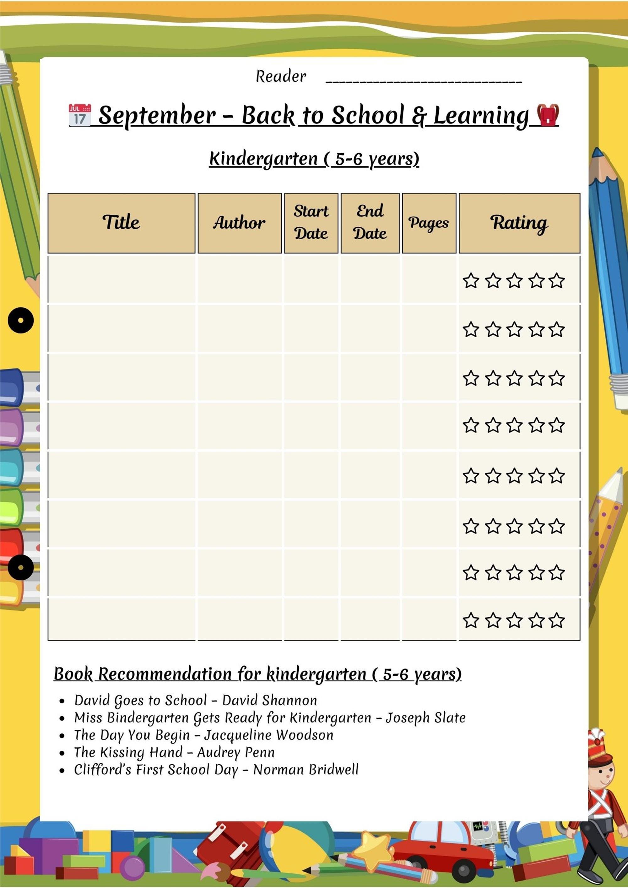 Printable Reading Tracker for Kids - Kindergarten Book Log - Reading ...