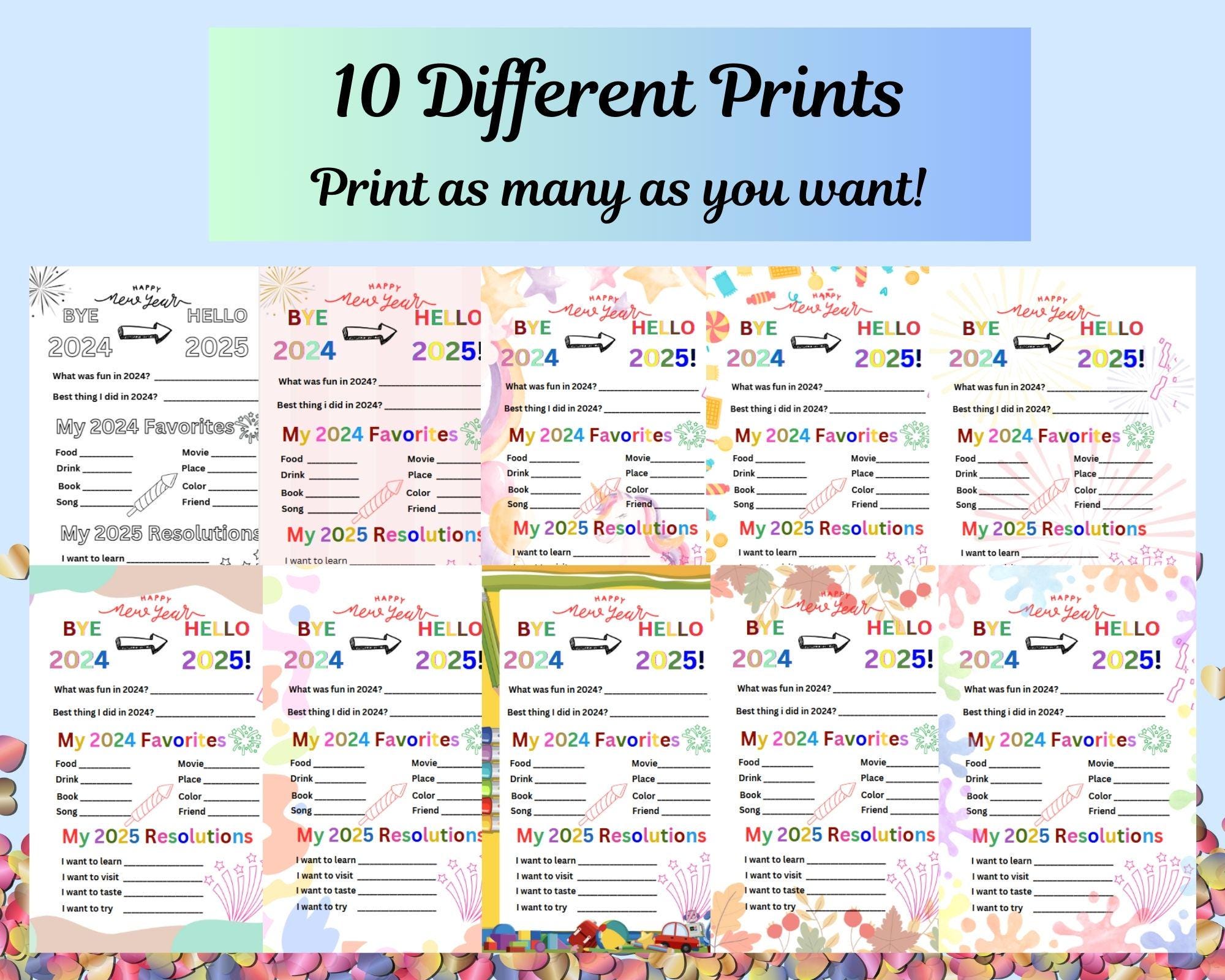 Colorful 2025 New Year Resolution Worksheet for Kids | Digital ...