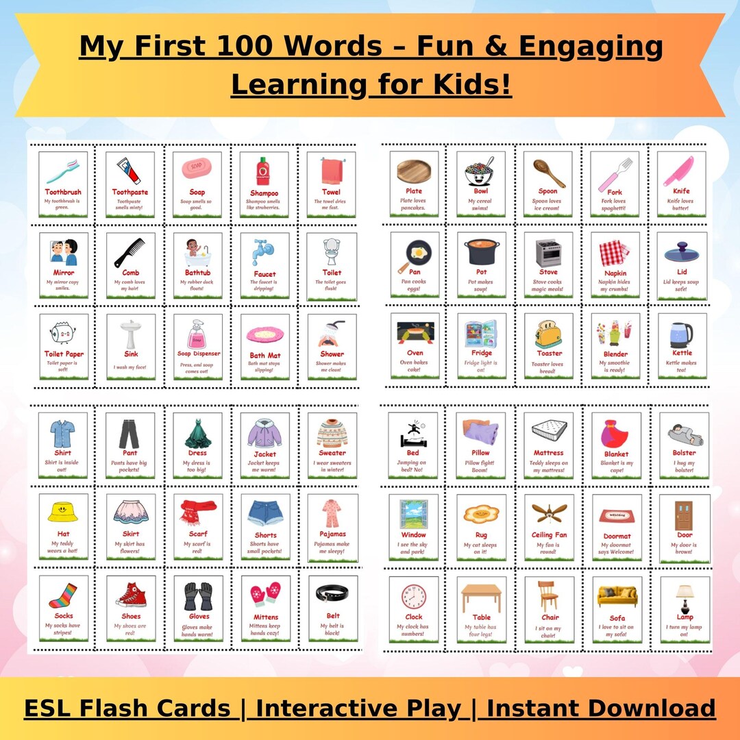 My First 100 Words – ESL Worksheets - Printable Flashcards for Toddlers ...