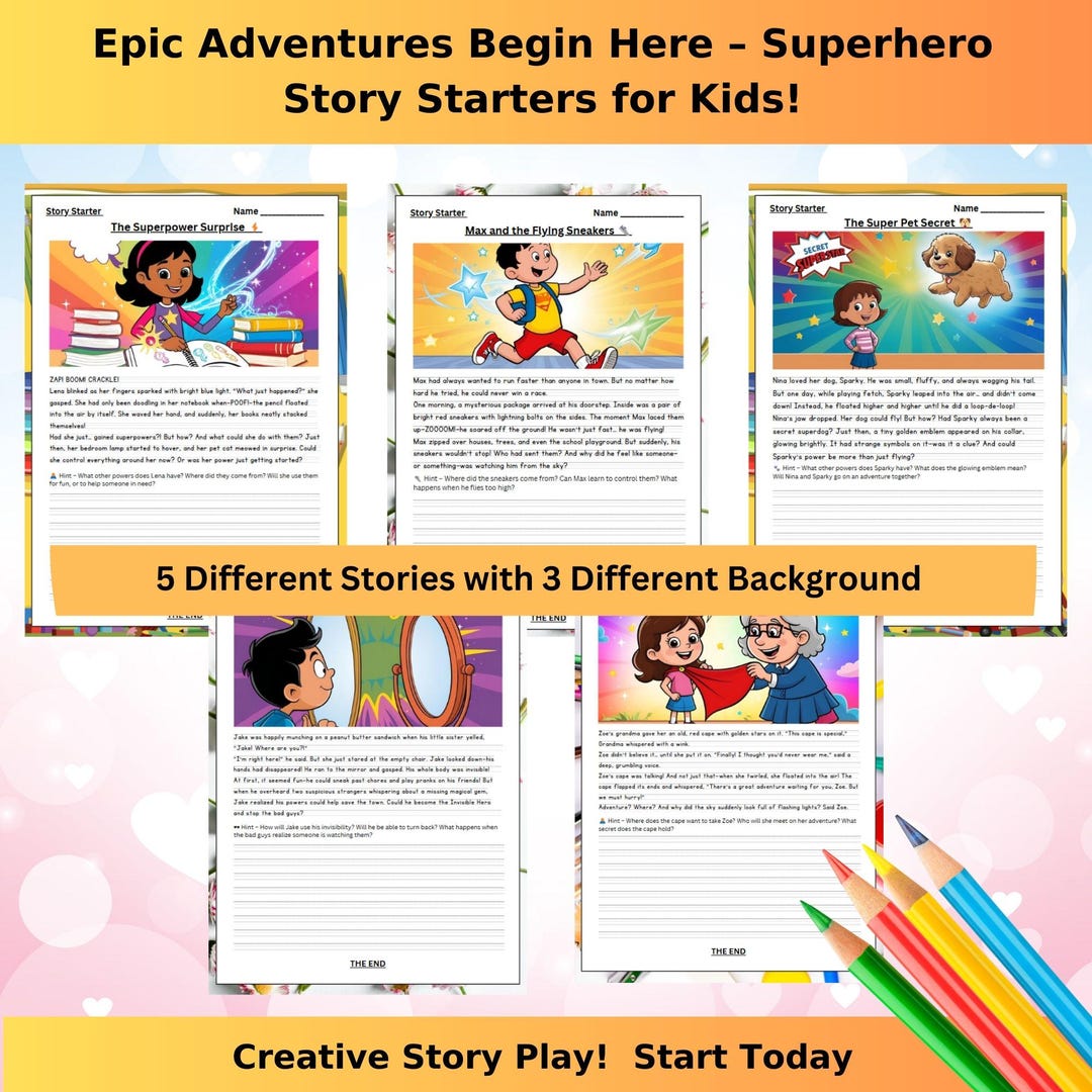 Superhero Writing Prompts for Kids | Printable Build-a-story Worksheets ...