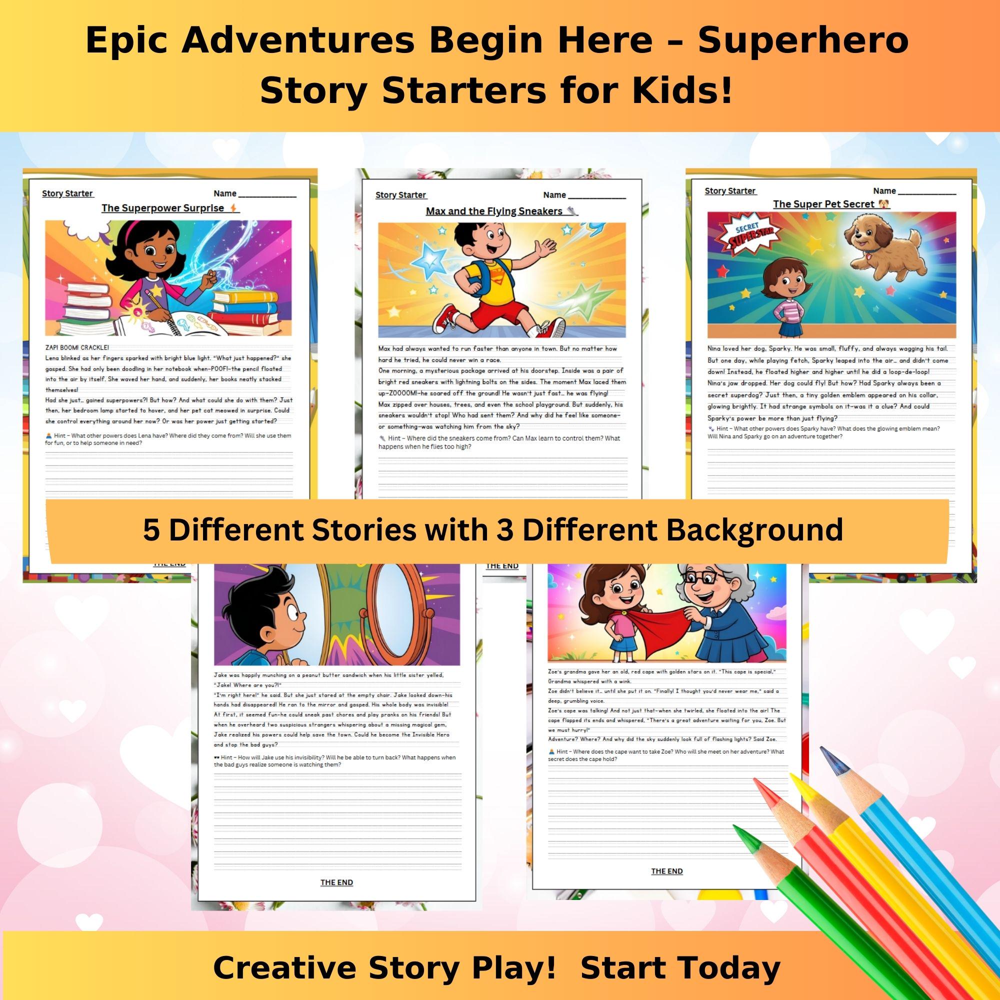 Superhero Writing Prompts for Kids | Printable Build-a-story Worksheets ...
