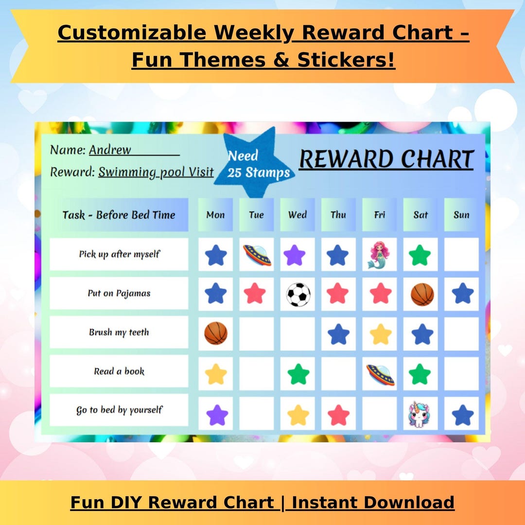 Personalized Weekly Reward Chart | Printable DIY Kids Routine Chart | 5 ...