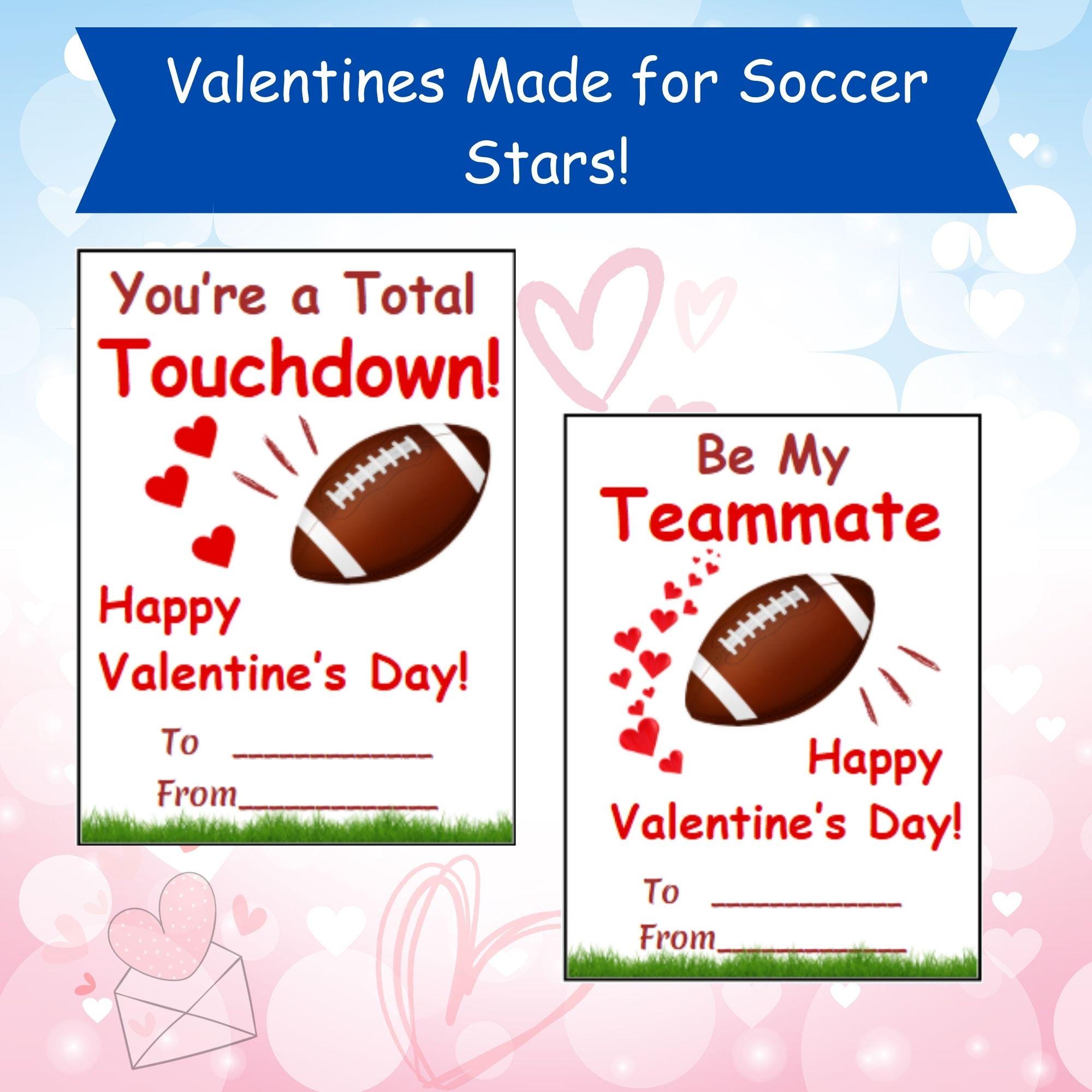 Printable Football Valentine Cards Set, Soccer Cards, Class Valentines ...