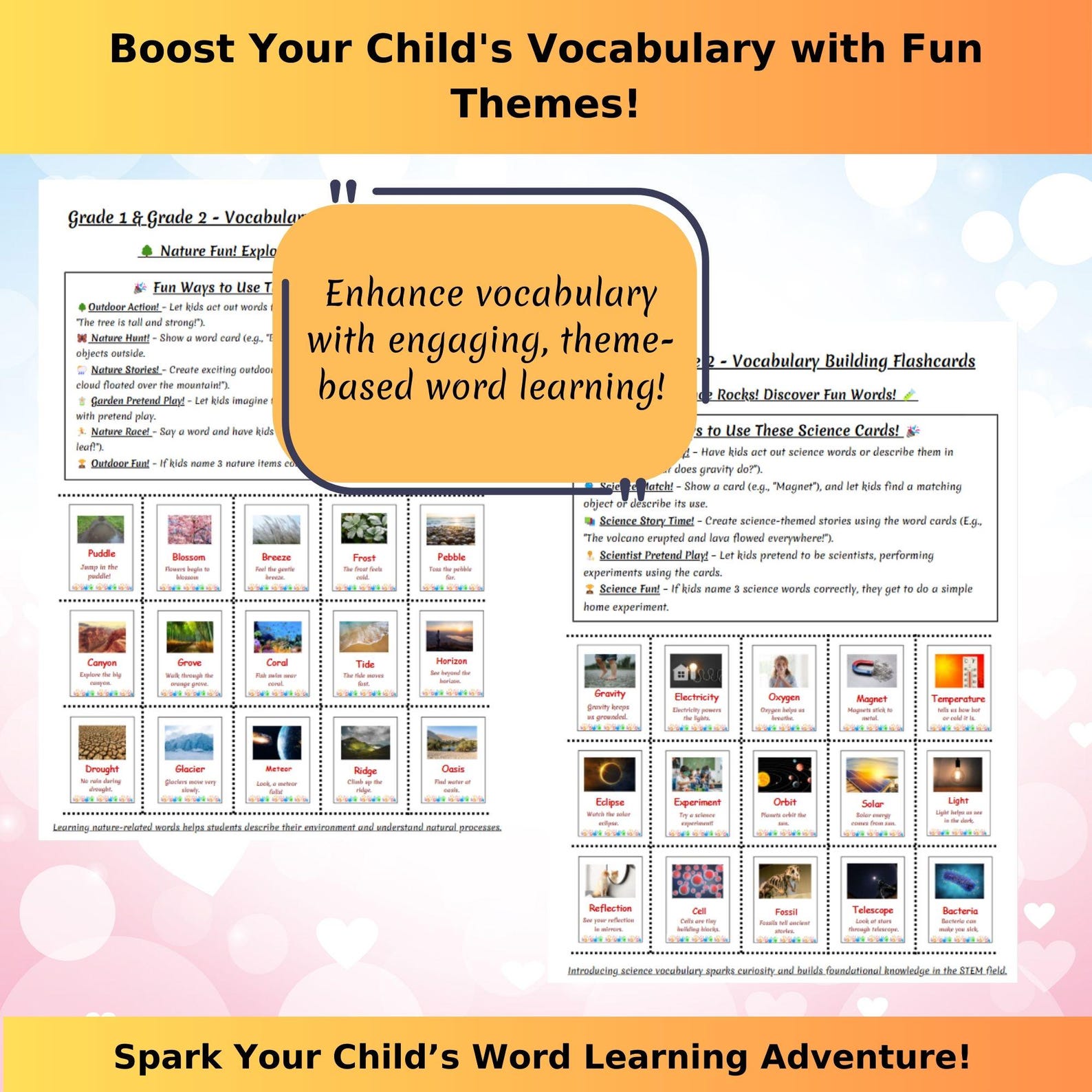 Kindergarten and Grade 1 Vocabulary Flashcards | 150 Fun Word Building ...