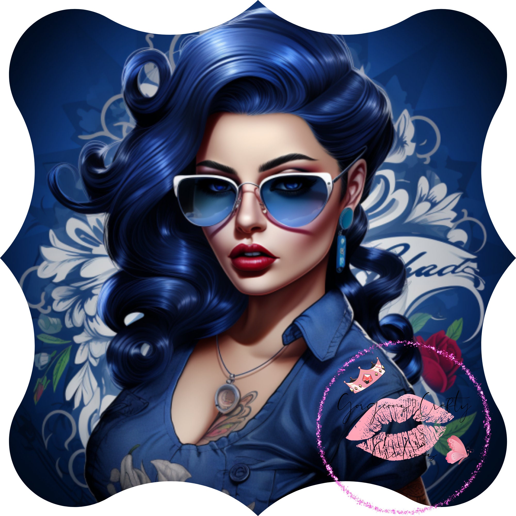 Latina | Beautiful Rockabilly Chicana (blue) | Sublimation Design ...