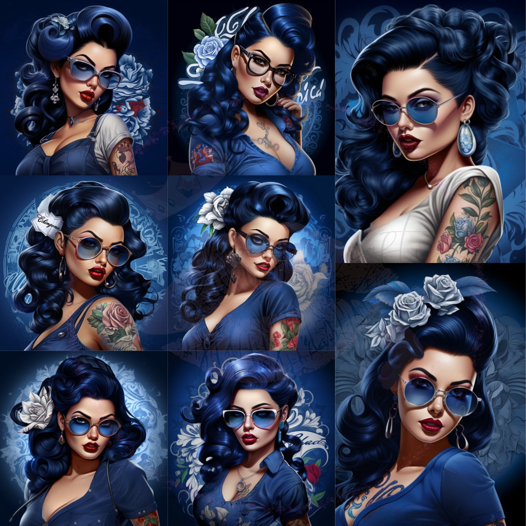 Latina | Beautiful Rockabilly Chicana (blue) | Sublimation Design ...