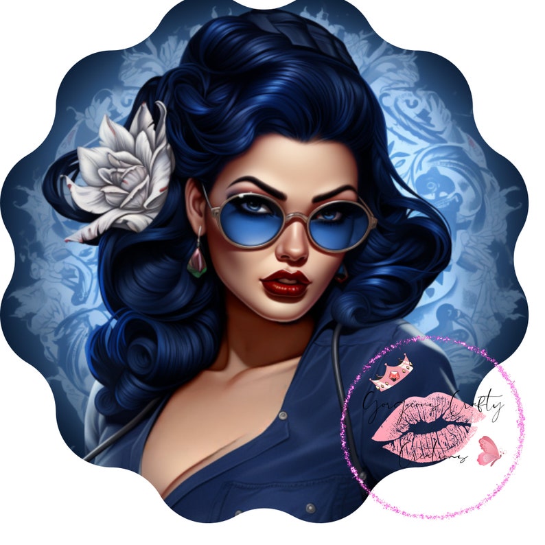Latina | Beautiful Rockabilly Chicana (blue) | Sublimation Design ...