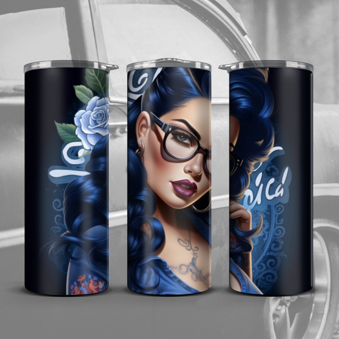 Latina | Beautiful Rockabilly Chicana (blue) | Sublimation Design ...