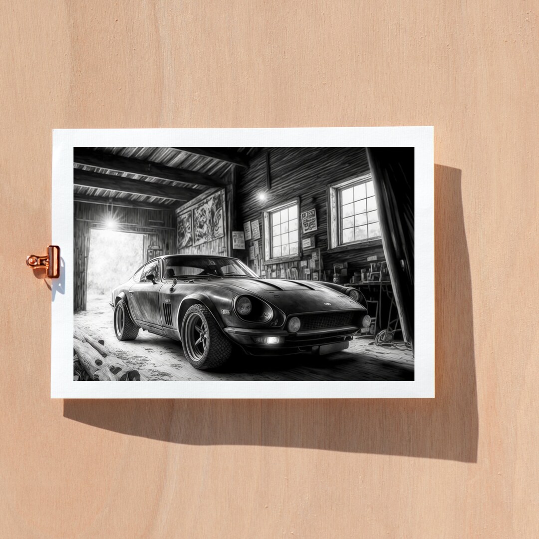 Classic Black and White Datsun 240z Poster Print, Original Wall Art ...