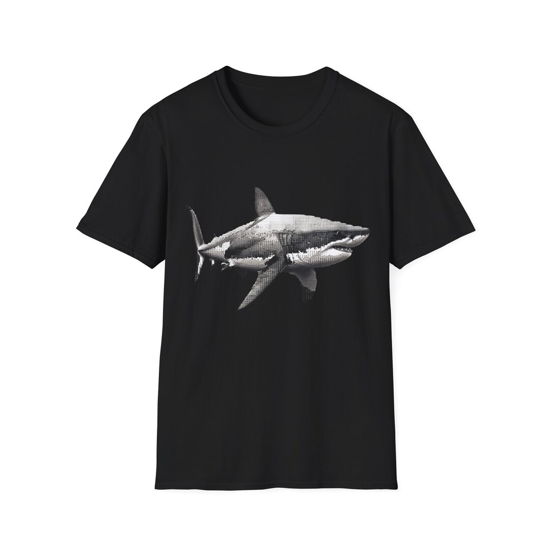 Shark Unisex Softstyle T-shirt | ASCII Art Tshirt | Black and White ...
