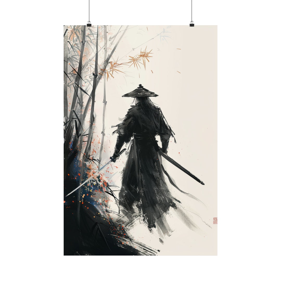 Black Ink Swordsman Poster: Asian Warrior Art Print - Etsy