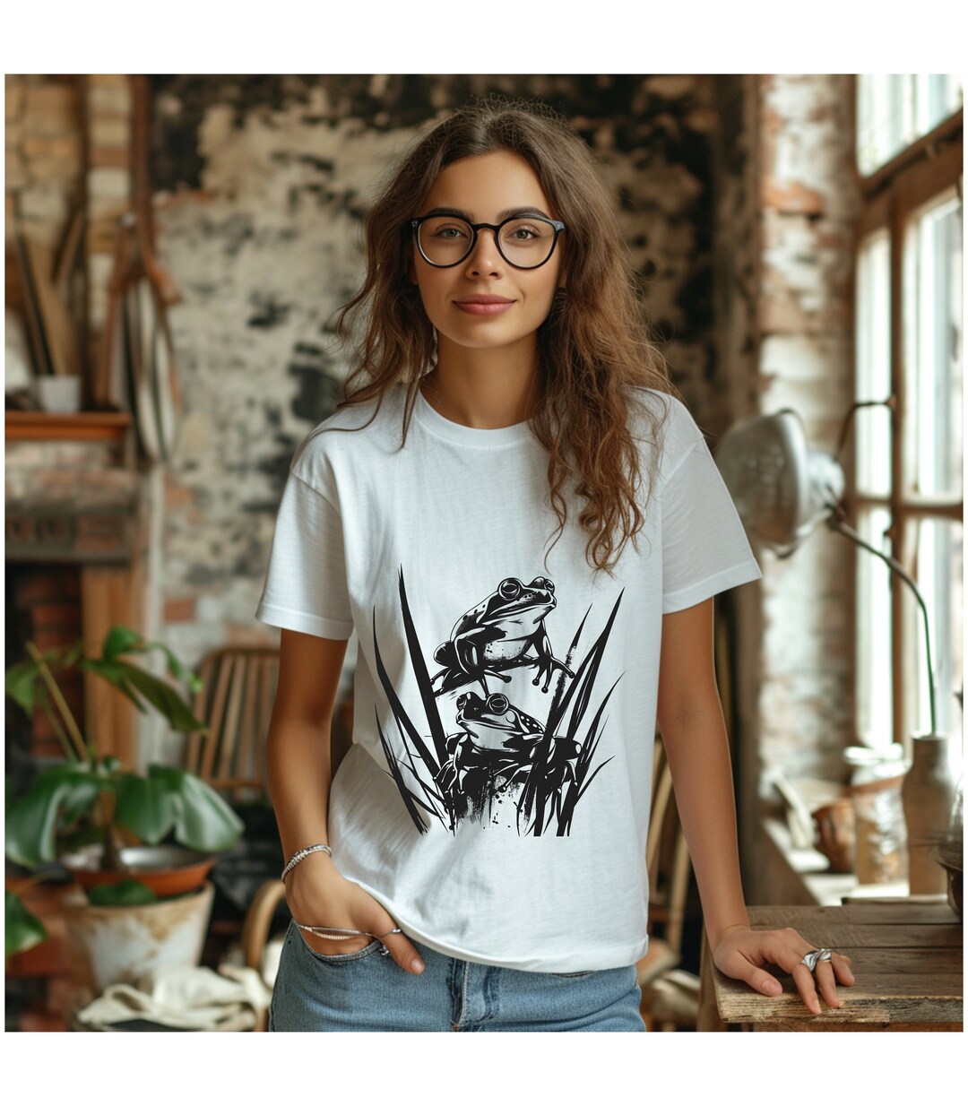 Japanese Style Drawing of Two Frogs Unisex Jersey Short Sleeve Tee ...