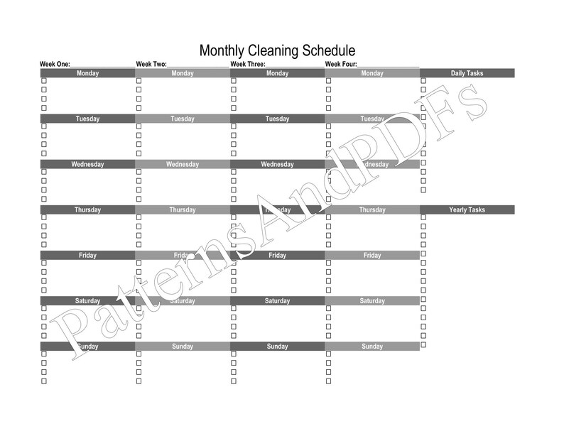 Monthly Cleaning Schedule - Etsy