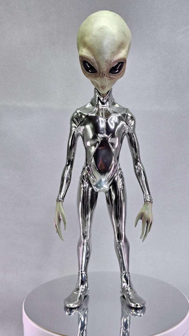 Chrome Grey Alien Figure: 1/6 Scale Hand-sculpted Roswell Area 51 UFO ...