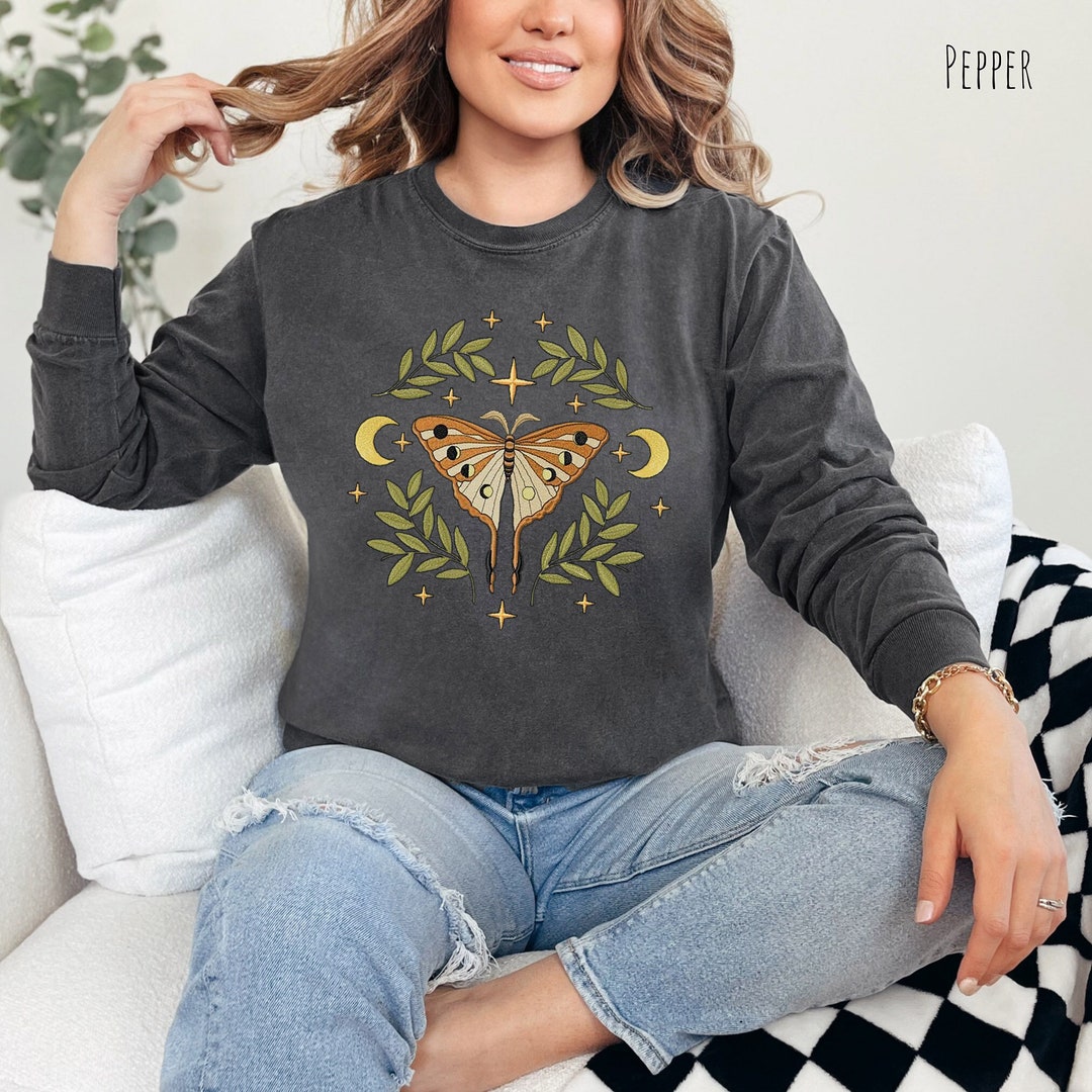 Mystical Moth Comfort Colors Long Sleeve Tee, Nature Shirt, Mystic ...