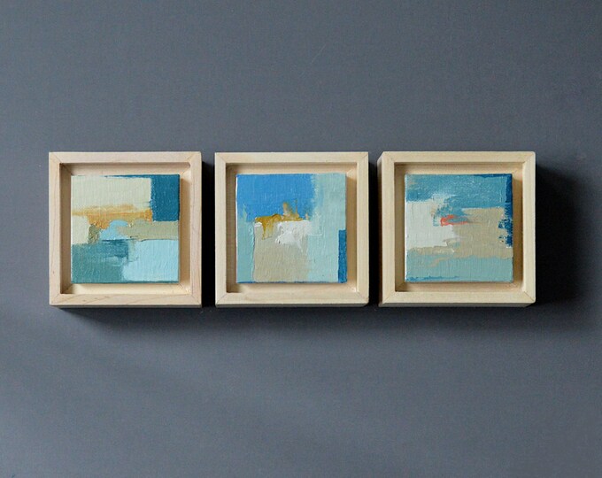 Mini Abstract Oil Painting Set, Framed Modern Art on Canvas Board ...