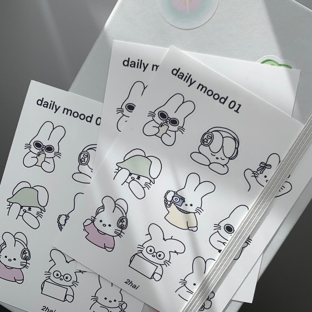 Daily Mood 01 Bunny Sticker Sheet (cute, Y2k, Korean, Aesthetic, Bunny ...