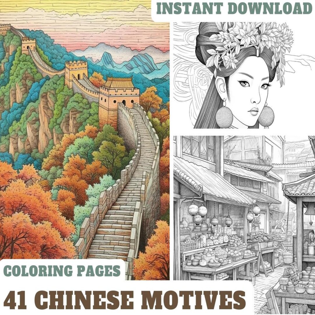 41 Chinese Coloring Pages - Coloring Book, Printable PDF File, Stoner ...