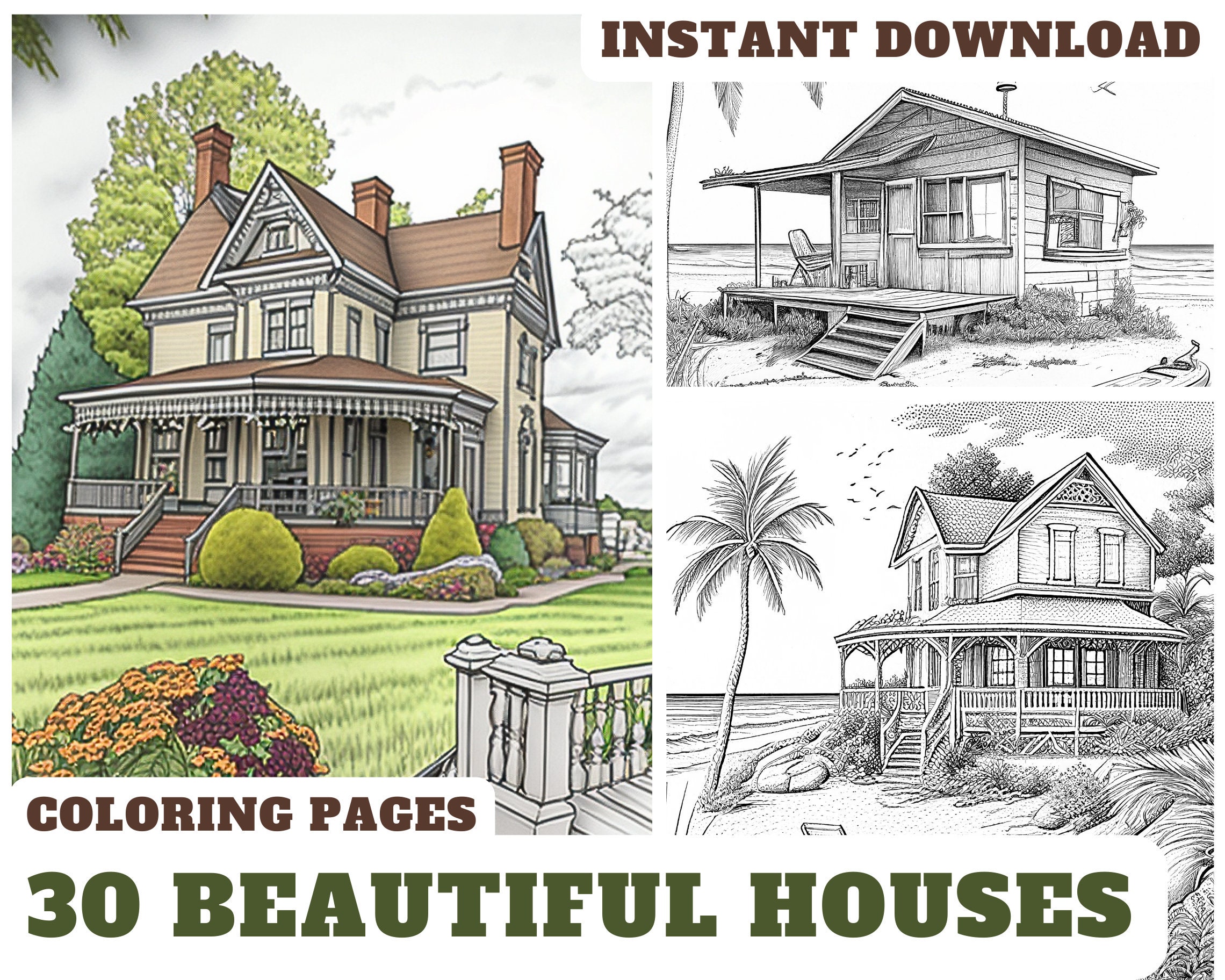 Coloring Book 30 Houses Adult Coloring Book coloring - Etsy