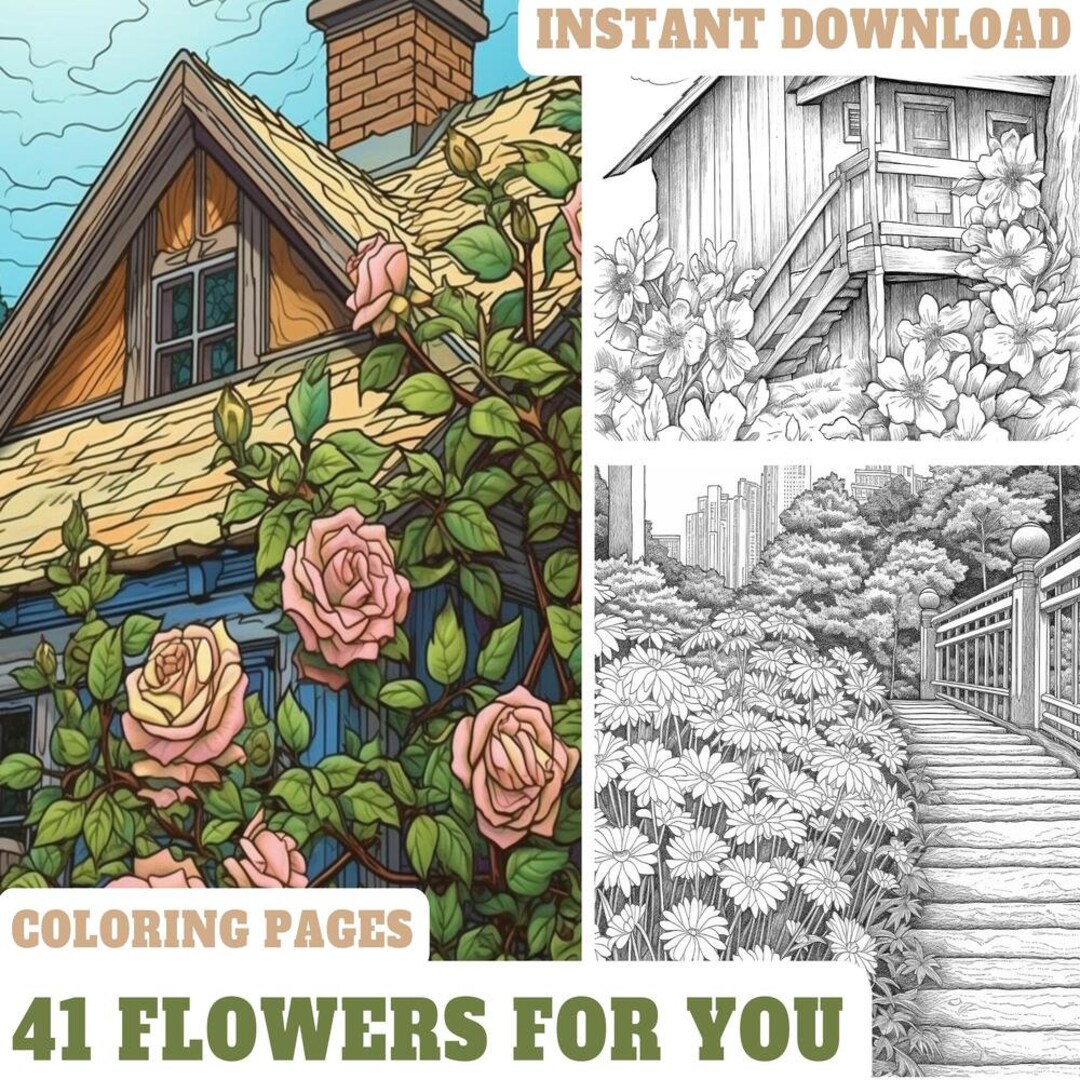 41 Flowers Coloring Pages - Coloring Book, Printable PDF File, Stoner ...
