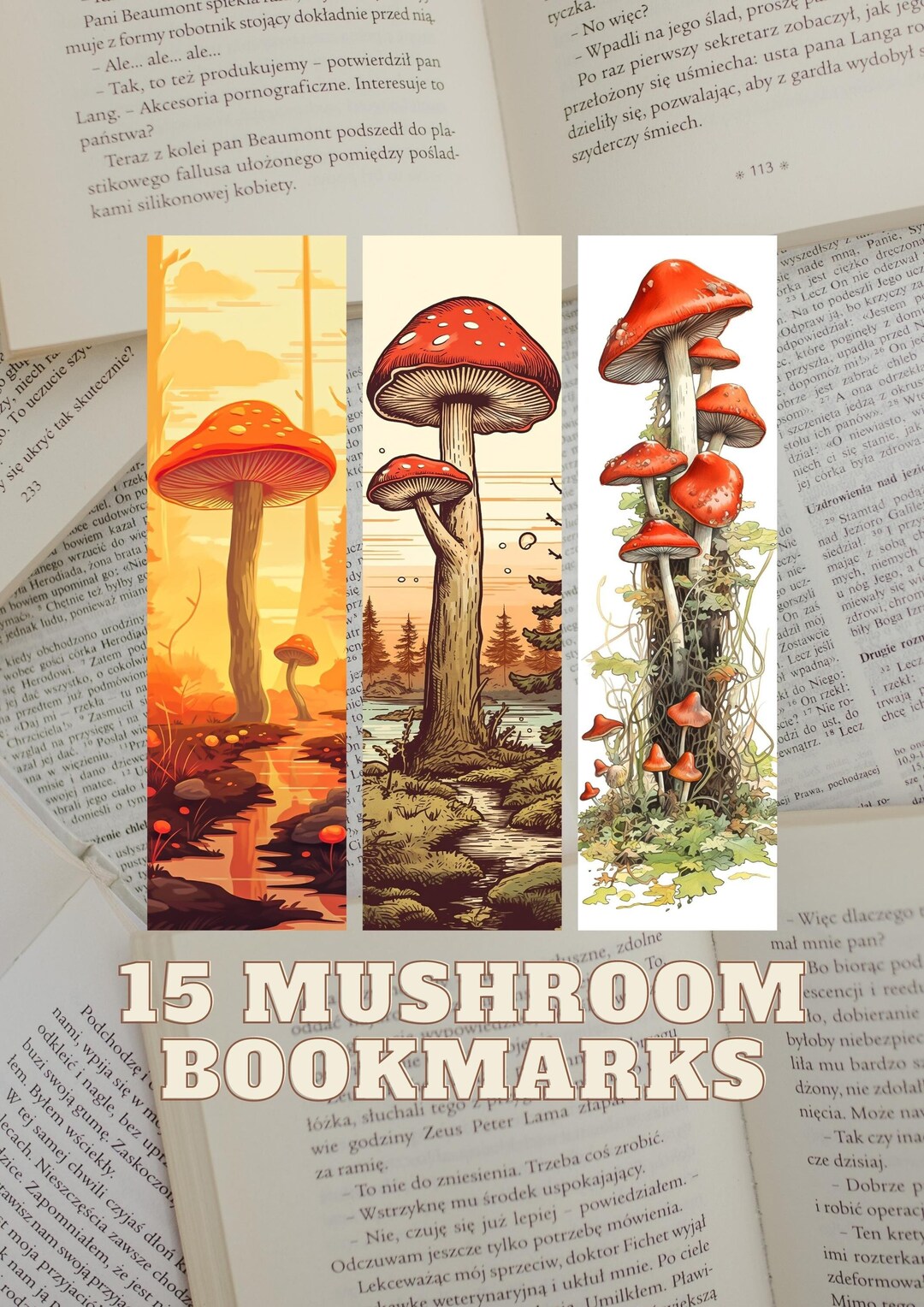15 Mushroom Art Bookmarks Marque Page, Instant Print, Bookmark Bundle ...