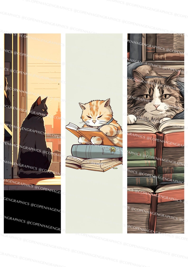 15 Cat Bookmarks Marque Page, Instant Download, Bookmark Bundle, Cute ...