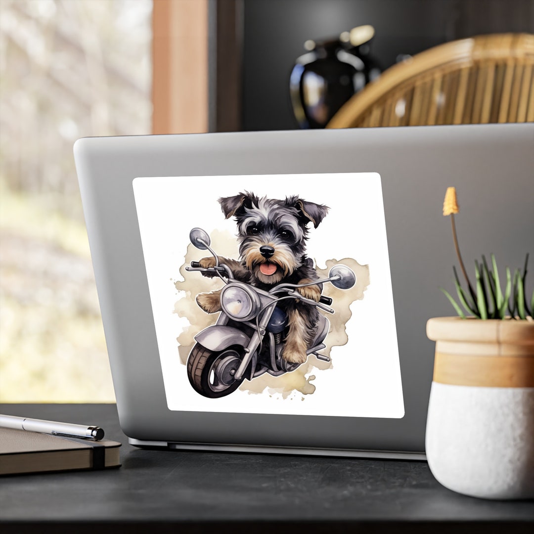 Miniature Schnauzer Dog Decal Sticker Moped Rider for Journal Notebook ...