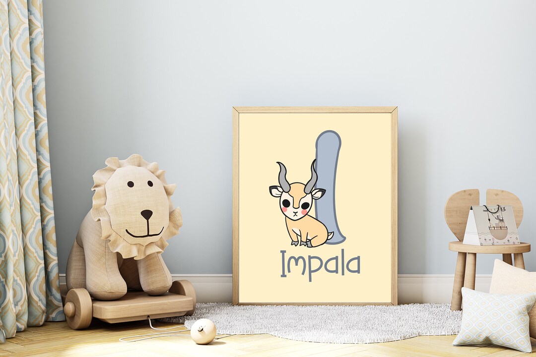 Letter I, Cute Nursery, Alphabet Custom Name, Animals, Safari, Digital ...