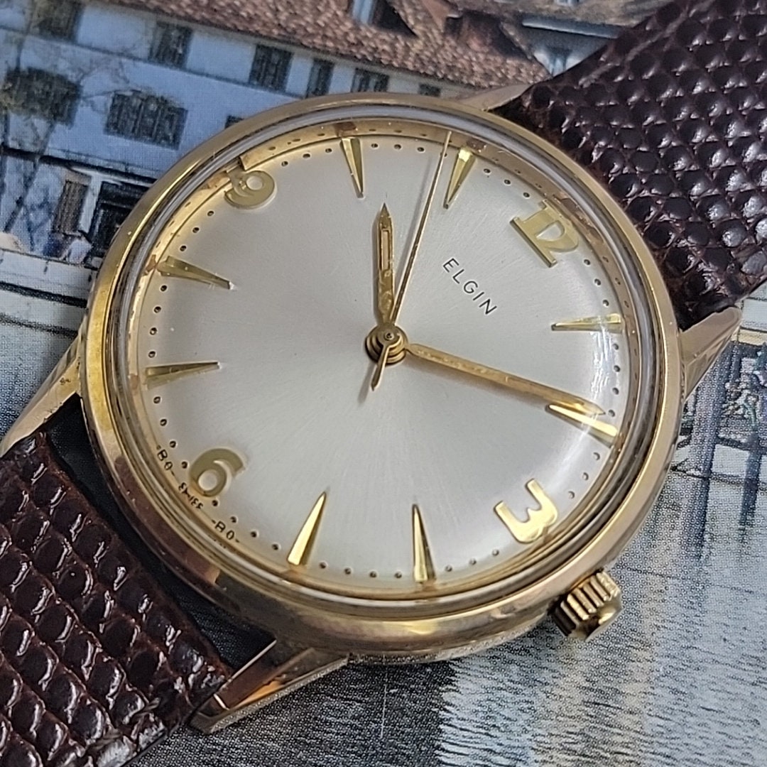 1960's Vintage Elgin Men’s 14KGF Watch 34mm Face New Band & Crystal ...