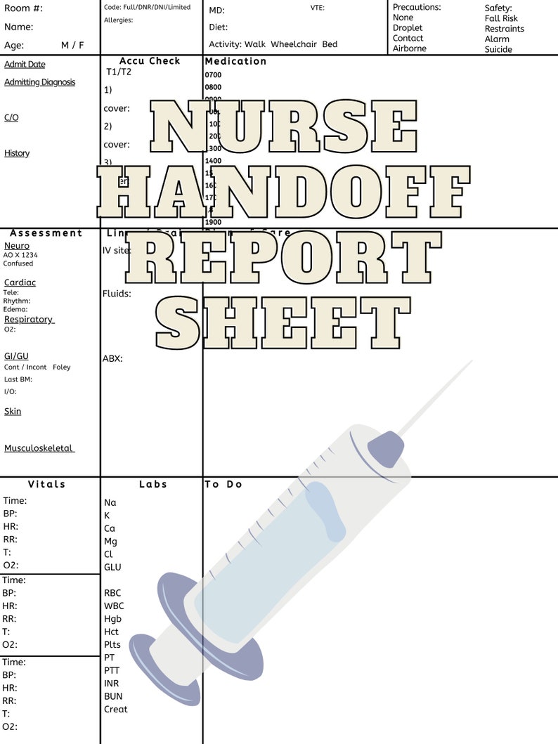 Nursing School Handoff Report Sheet - Etsy
