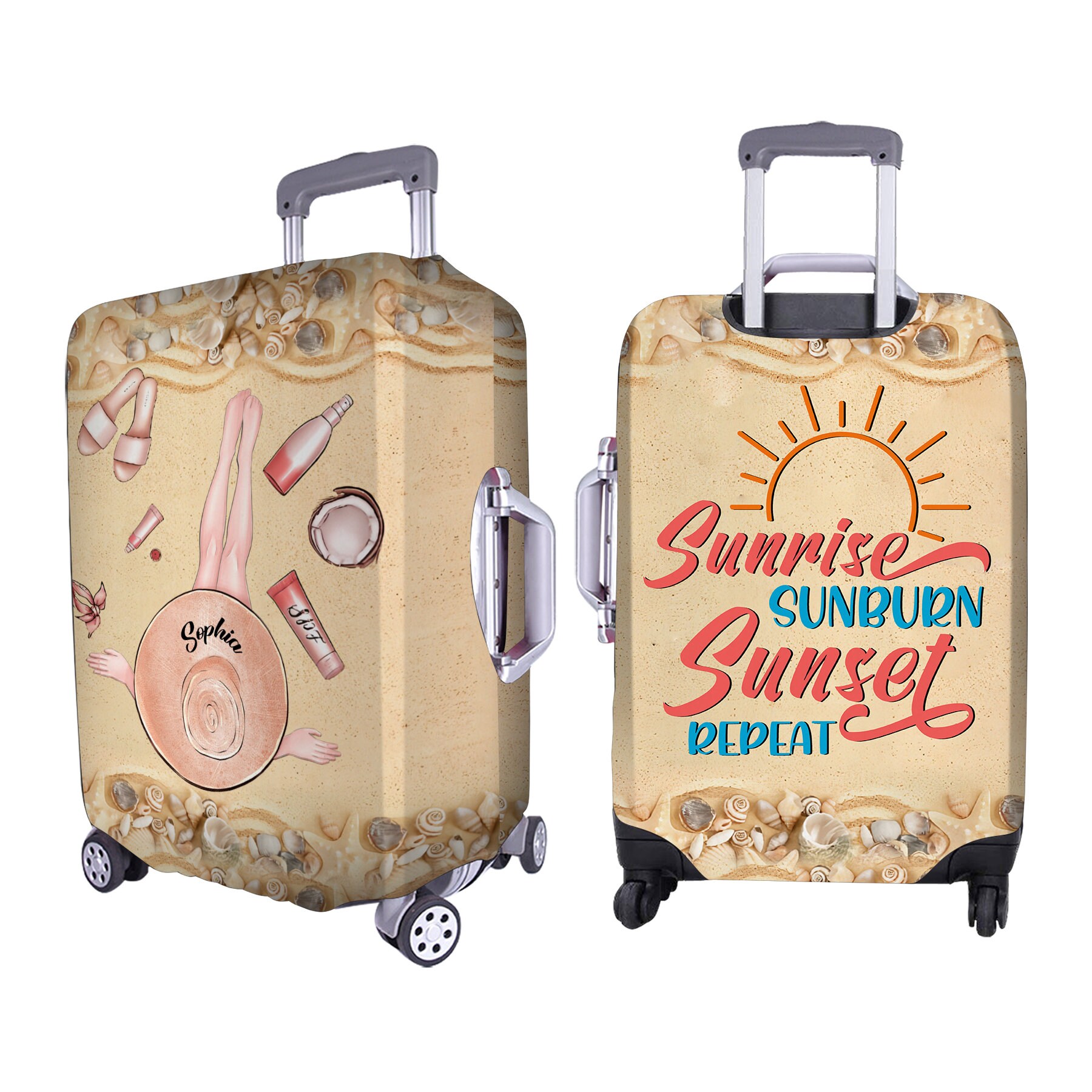 Personalized Sunrise Sunburn Sunset Repeat Luggage Cover