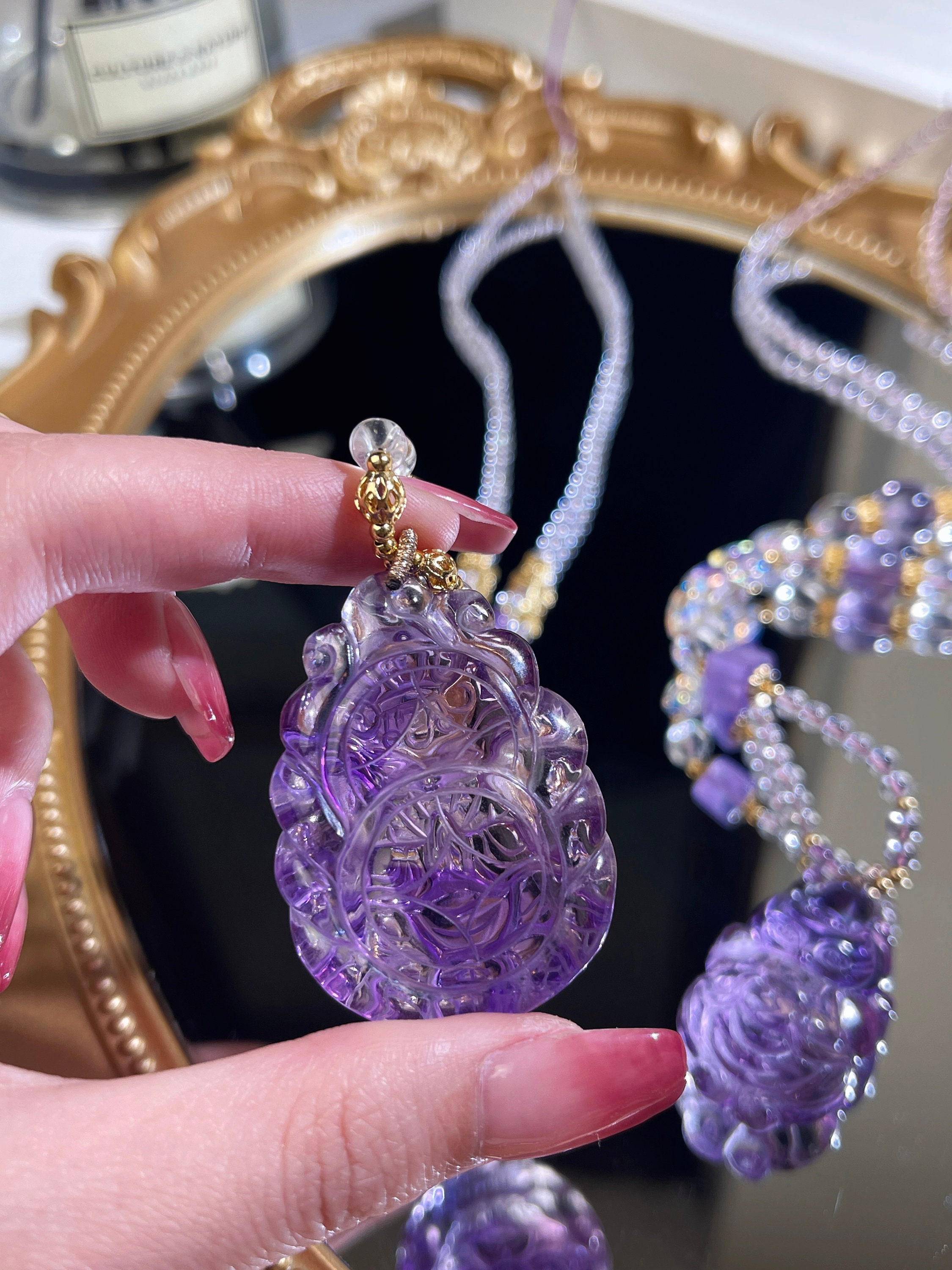 Amythest Mother Daughter Crystal Fox Pendant Necklace Natural Amethyst ...