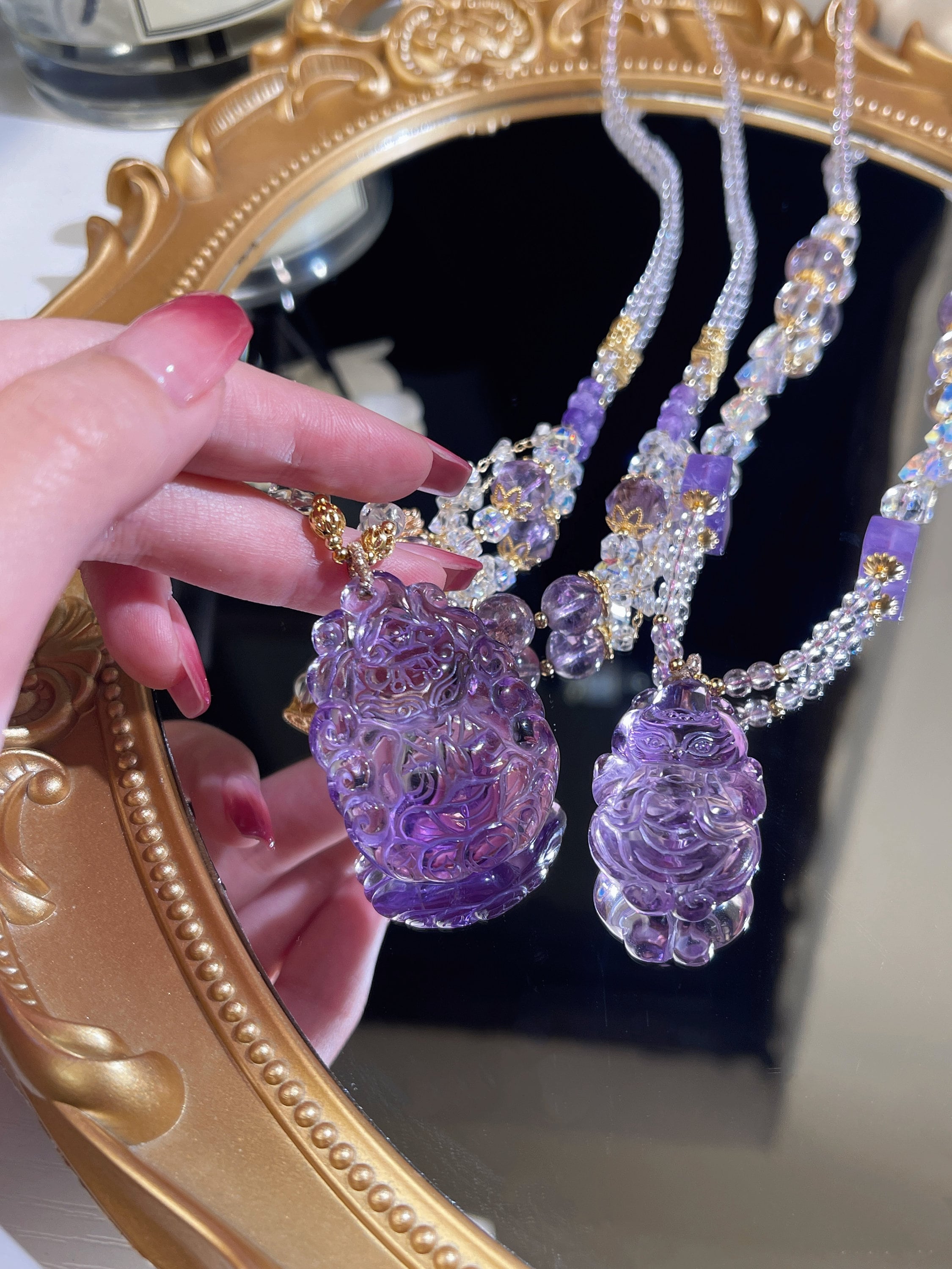 Amythest Mother Daughter Crystal Fox Pendant Necklace Natural Amethyst ...