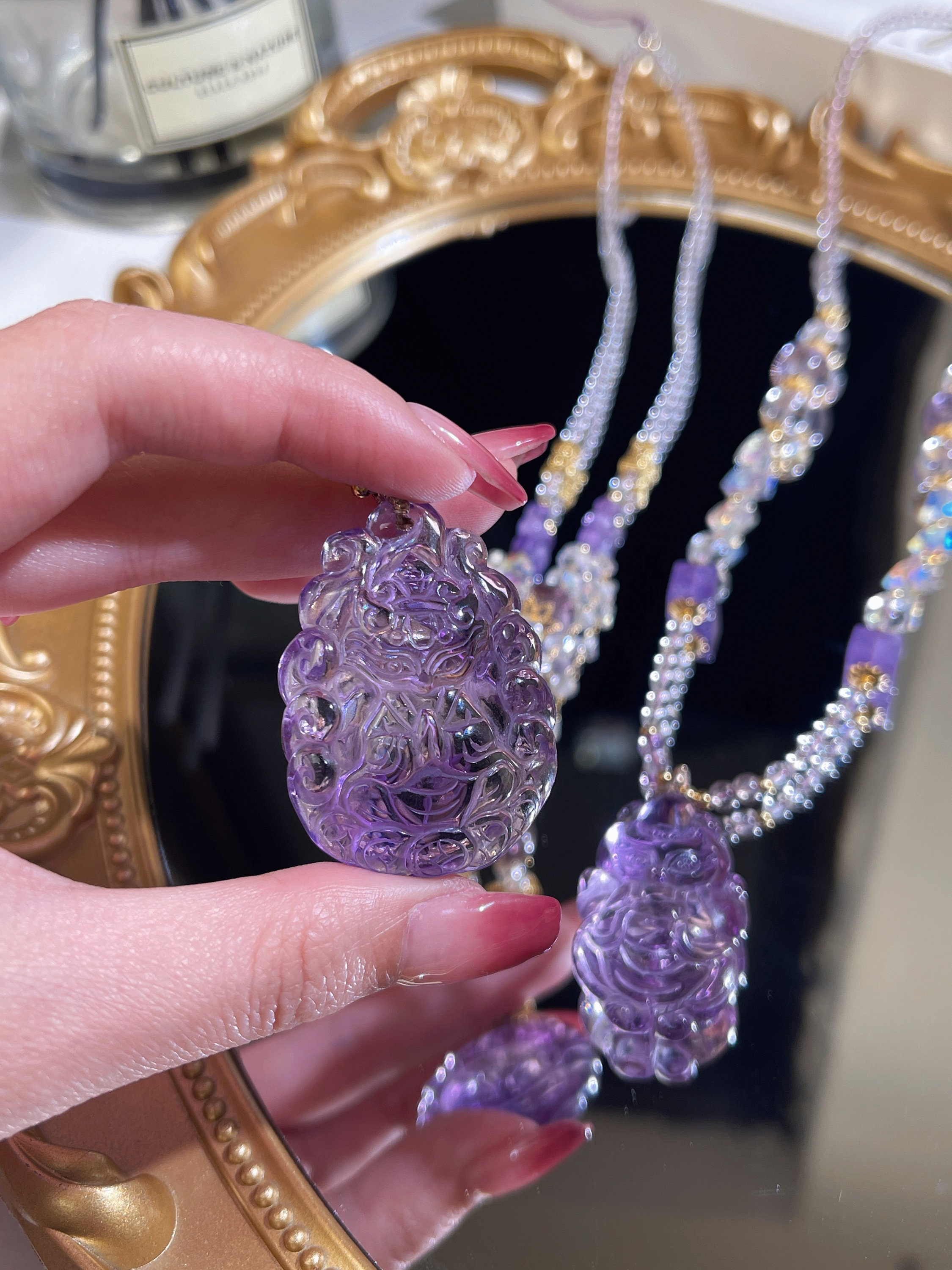 Amythest Mother Daughter Crystal Fox Pendant Necklace Natural Amethyst ...